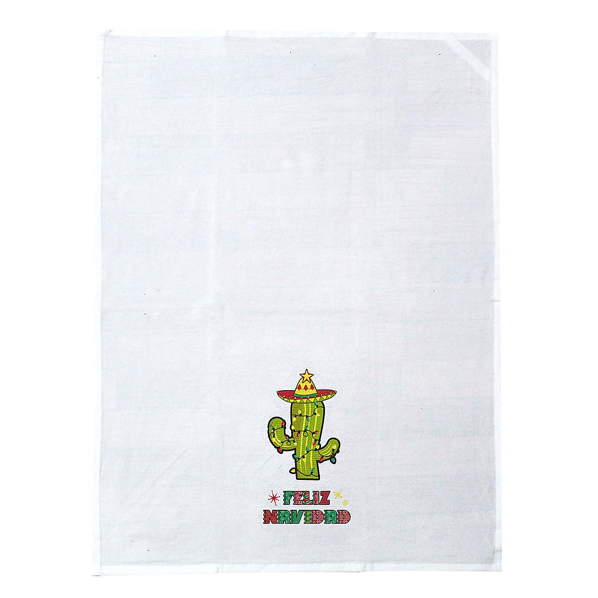 Sonoran Souvenirs Feliz Navidad Cactus with a Sombrero Hat Novelty Tea Towel Dish Cloth (15" x 25") Absorbent Washing Drying Dishtowels for Holiday Christmas Kitchen Decor