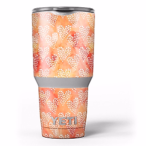 Design Skinz Watercolored Fire with White Tiny Hearts - Skin Decal Vinyl Wrap Kit Compatible with The Yeti Rambler Cooler Tumbler Cups
