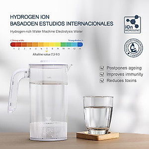 Hydrogen Water Generator Pitcher - SPE & PEM Ionized Electrolysis,Hydrogen Water Machine Purified PH Balanced Water, BPA Free Jug, includes 2 Calcium Sulfite Filters