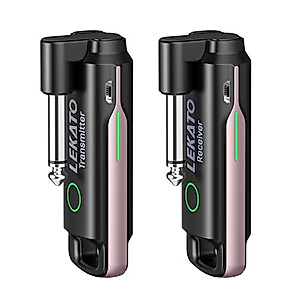 LEKATO Wireless Guitar System UHF Audio Wireless Guitar Transmitter and Receiver Rechargeable Wireless Guitar Transmitter Receiver with 70 Channels for Guitar Bass Electric Instruments (Pink)