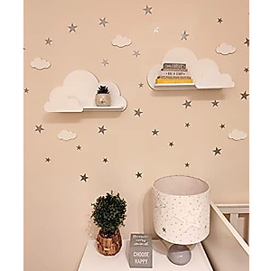 Happy Woody Set of 2 Cloud Wall Shelves for Nursery/Wooden Floating Shelf/Baby Room Decor/Nursery Room Decoration/Kids Room Wall Decor/Gift Set (White)