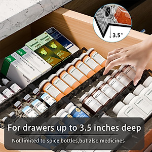 Simple Trending Spice Drawer Organizer,8 Piece Metal Mesh Expandable from 10.75" to 21.5" Insert,Hold up 48 Spice Jars Kitchen Countertop Rack Tray，for Drawer/Countertop (Jars not included)