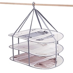 WEISGJA 3 Tier Folding Mesh Clothes Drying Rack, Stackable Sweater Drying Rack with Internal Fixation, Portable Hanging Laundry Rack for T-Shirt,Swimsuit,Sweater,Delicates (1 Pack)