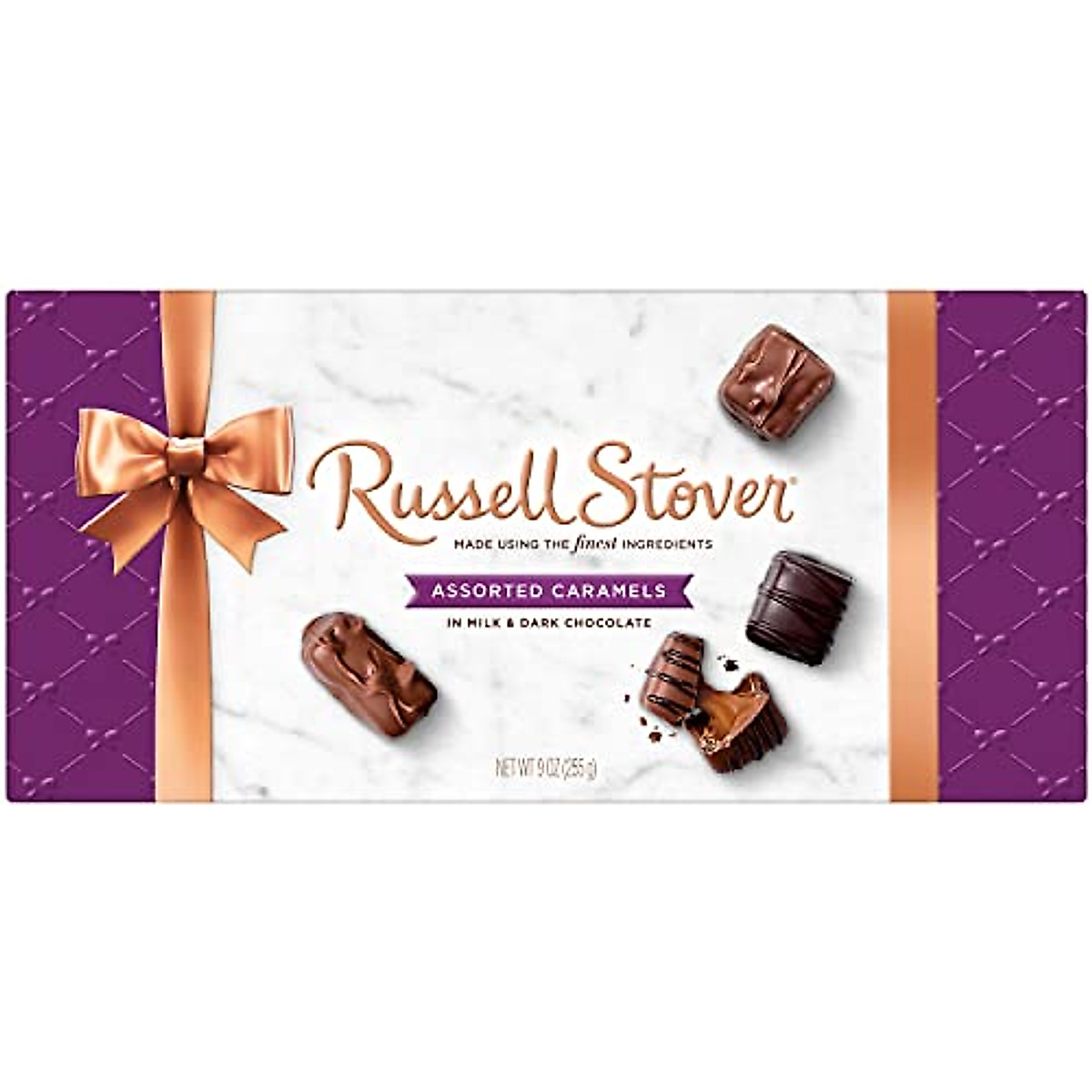 Russell Stover, Assorted Caramels in Milk and Dark Chocolate, Chocolate Gift Box, 9 Ounce