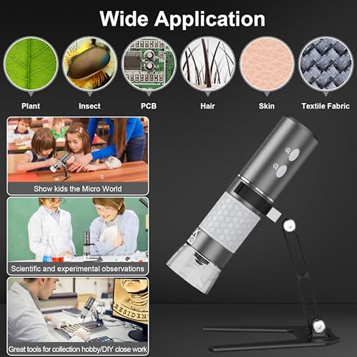 Bysameyee 4K HD Wi-Fi Wireless Digital Microscope Camera Magnifier, Compatible for iPhone, iPad, Android Phones and PC