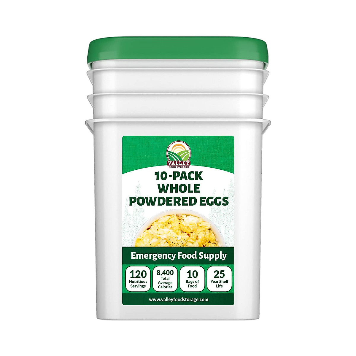 Freeze Dried Whole Powdered Eggs 10-Bag Bucket, 63.5 Oz | Premium Emergency Food Supply 25 Year Shelf Life | Non-GMO Prepper Supplies, Survival Food, Off Grid Living Supplies | Valley Food Storage