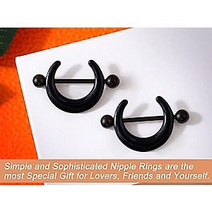 Melighting Black Nipple Rings 14G Surgical Steel 316L Moon Nipple Piercing Jewelry for Women Men Nipple Barbell Body Piercing Jewelry