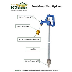 K2 Pumps AWP00001K-3, LF 3' FP Yard Hydrant; L 5.25', Bury Depth, 3'