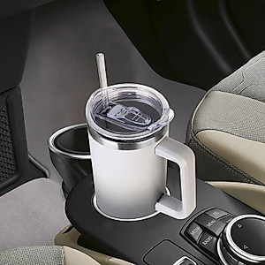 SYACOT 40 oz Tumbler with Handle and Straw Stainless Steel Insulated Tumbler Leak Proof Lid and Straw Lid Reusable Travel Mug Coffee Mug Cup Dishwasher Safe Keep Drinks Cold and Hot (Grey&Black)