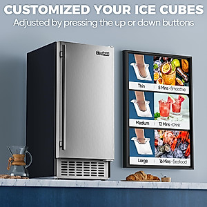 Coolski Commercial Under Counter Ice Maker Machine, 100LBS/Day with 30LBS Ice Storage, Stainless Steel Built-in Freestanding Ice Machine, Drain Pump, Water Filter, Ideal for Home Apartment Commercial