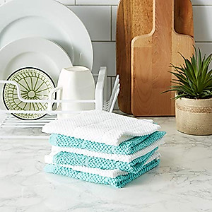 DII Basic Chef Collection, Assorted Terry Kitchen Towel Set, Dishcloth Set, Aqua, 6 Piece