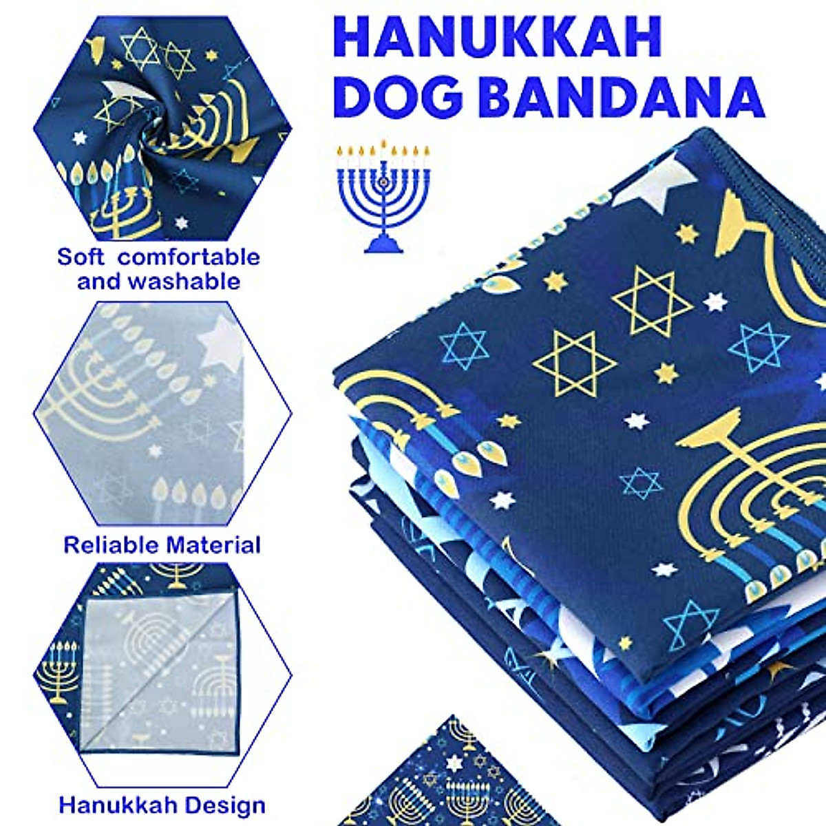 6 Pieces Hanukkah Dog Bandana Jewish Star Bandanas Chanukah Menorah Pet Scarf Set Kerchief Gift for Dog Pet Holiday Costume Clothes Accessories