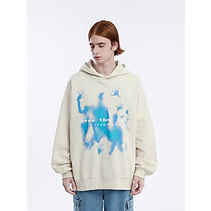 Vamtac Mens Oversize Graphic Hoodie Vintage Y2K Sweatshirt Cotton Fashion Hip Hop Pullover for Men and Women Apricot