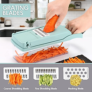 Ourokhome Vegetable Dicer Mandolin Slicer - 7 Blades Handy Onion Chopper Shredder with Egg Separator and Colander Strainer for Kitchen Multiple Uses (Blue)