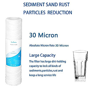Lafiucy 30 Micron 10" x 2.5" String Wound Sediment Water Filter Cartridge,5 Pack,Whole House Sediment Filtration, Universal Replacement for Most 10 inch RO Unit