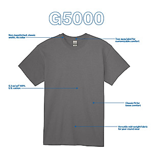Gildan Men's Heavy Cotton T-Shirt, Style G5000, Multipack, Charcoal (10-Pack), X-Large