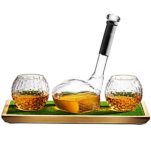 Godinger Whiskey Decanter, Golf Club Liquor Decanter and Golf Ball Whiskey Glasses, Whiskey Gift Set, Gifts for Men