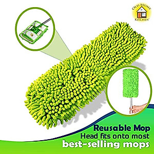 Reusable Chenille Mop Pads | Washable Pads for Standard Mop Heads | Swiffer Compatible Dry Mop for Dust, Pet Hair, and Light Spills | Washable Microfiber Mop Head Replacement - Set of 2