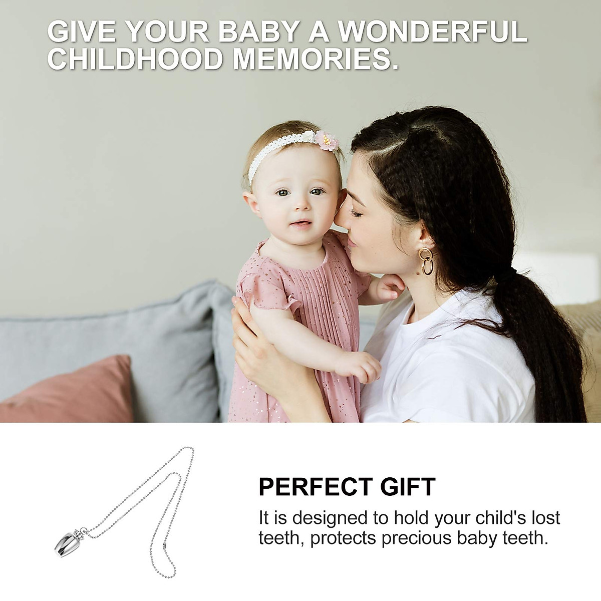 Kisangel Tooth Keepsake Necklace Tooth Fairy Box Baby Teeth Holder Necklace Kids Tooth Box Keepsake Deciduous Souvenir Box First Lost Teeth Hair Holder