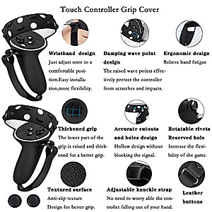 VR Front Face Silicone Protective Shell, Silicone Interfacial Cover, Touch Controller Grips Strap Cover Combination,Lens Cleaning Cloths and so on kit 7-in-1 for Oculus Quest 2 Accessories (Black)