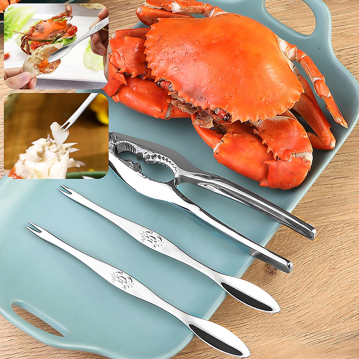 Crab Crackers and Tools, Lobster Crackers and Picks Set, 9Pcs Seafood Tools Set - Crab Leg Cracker Tool/Nut Crackers, Crawfish Sheller, Crab Leg Forks, Scissors & Storage Bag, Seafood Boil Utensils