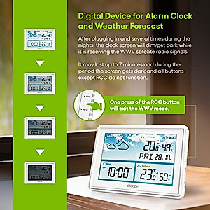 BALDR Home Weather Station & Indoor Outdoor Thermometer with Wireless Remote Sensor, Atomic Alarm Clock, Calendar, Humidity Monitor,& Weather Forecast & Digital Weather Station in LCD Display (White)