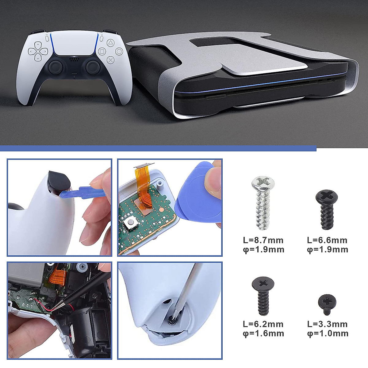 Micro Traders Cross Screwdriver Set Opening Tools Repair Kits for DualSense 5 PS5 Controller with Cleaning Brush Prying Stick Prying Tool Open Shell Tool