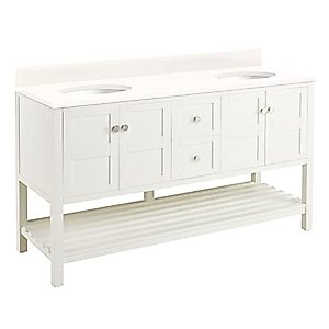 Signature Hardware 953315-60-UM-0 Olsen 60" Free Standing Double Vanity Cabinet Set with Wood Cabinet, Stone Vanity Top and Oval Undermount Sinks - No Faucet Holes