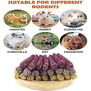 Rabbit Chew Toys 40pcs Timothy Hay Sticks About 14oz/400g Hamster Molar Snacks Handmade are Perfect Food Accessories for Bunny Guinea Pigs Rats Chinchillas Gerbils (40pcs Multiple Flavors Hay Sticks)