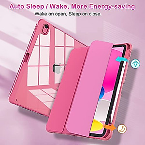 OKP for New iPad 10th Generation Case 2022, ipad 10.9 inch Case with Trifold Stand, Auto Wake/Sleep, ipad 10 gen Protective Cover with Slim Lightweight Clear PC Back Shell for Women Men, Rose Red