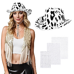 DOCILA Black Cowboy Hat For Women Men DIY Western Cowgirl Hats Felt 2 Pieces Party Costume Dress Hats Valentine Gift Birthday Adjustable Drawstring