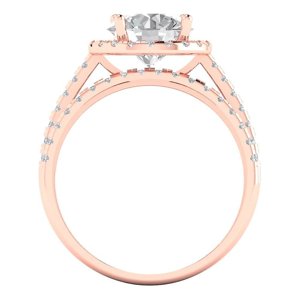 2.56 ct Round Cut Clear Simulated Diamond 14k Rose Gold Halo Solitaire W/Accents Wedding Engagement Promise Ring size 4.25