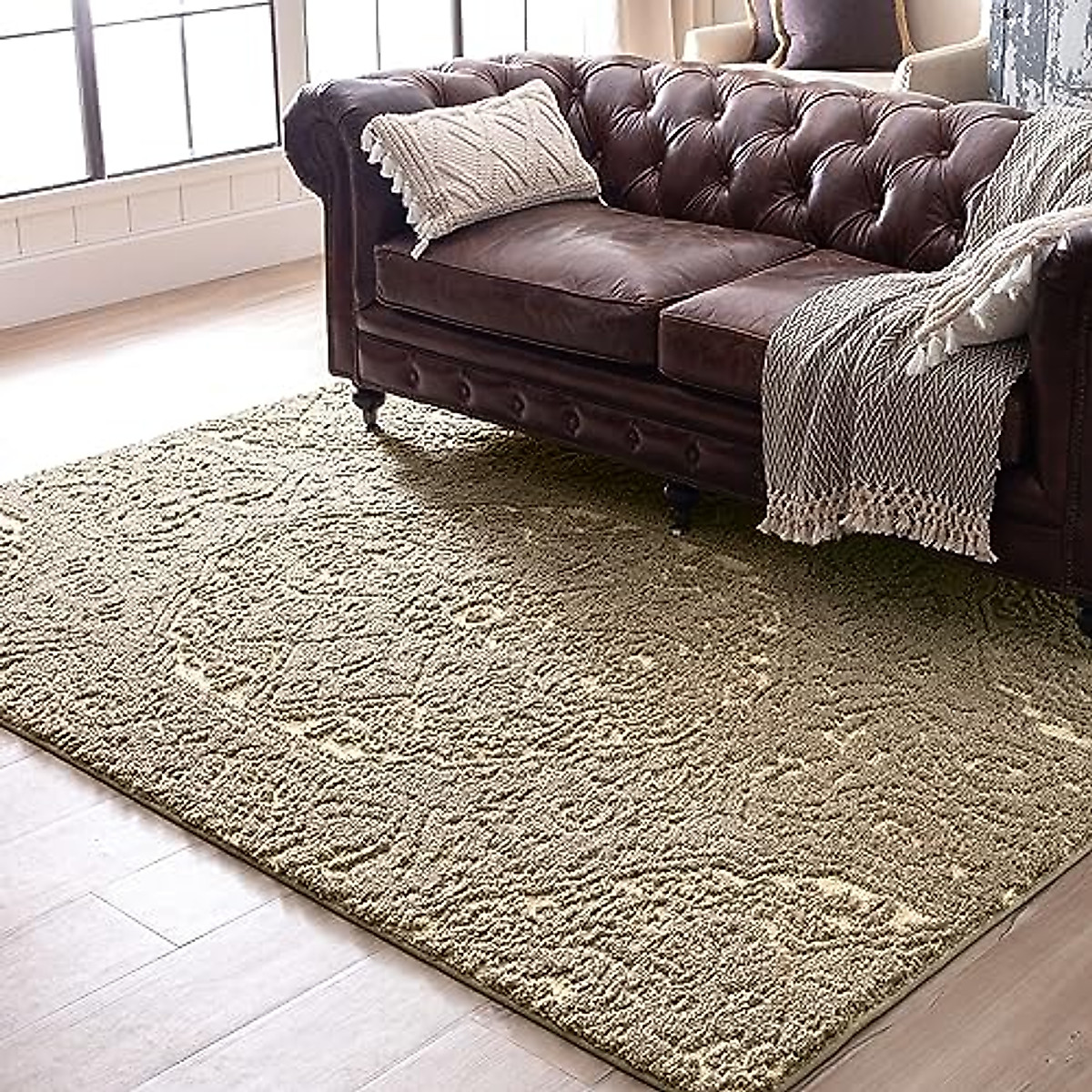Mohawk Home Francesca Ornamental Medallion Sand 5' x 8' Shag Area Rug Perfect for Living Room, Dining Room, Office