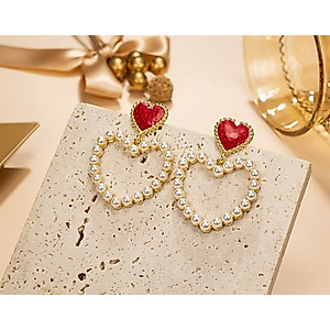 Pearl vintage drip oil Heart Earrings for Women, Fashionable Statement Earrings, Perfect Heart Jewelry as Valentines Day Outfit Ornament