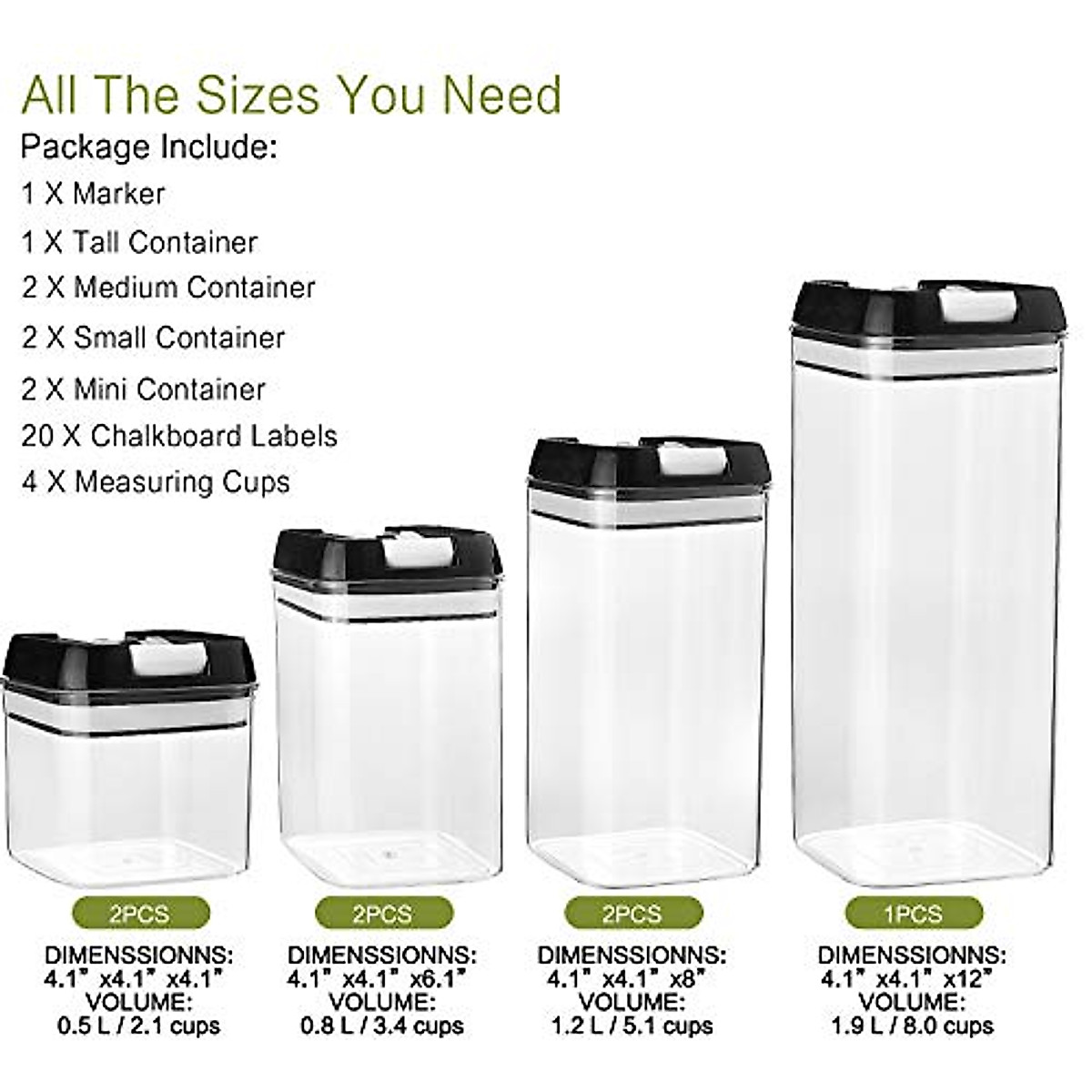 Airtight Food Storage Containers - MCIRCO 7 Pcs BPA Free Plastic Containers with Upgraded Lids - Kitchen & Pantry Organization and Canisters for Cereal,Flour, Include Label and Measuring Tools