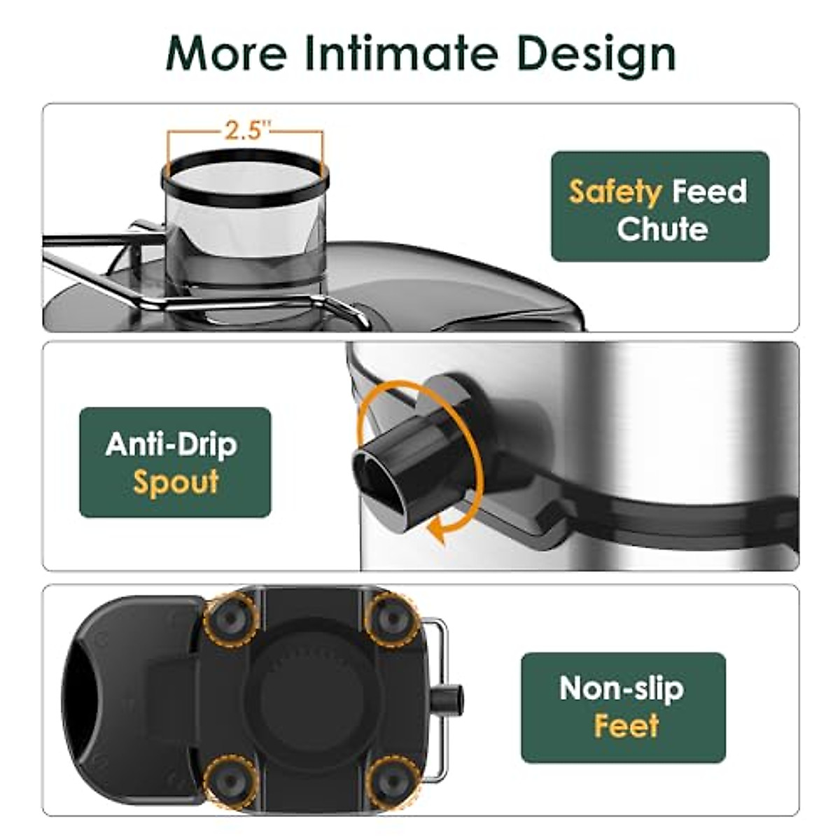 Juicer Machines, KOIOS 600W Centrifugal Juicer Extractor with 3 Speeds, 2.5'' Feed Chute for Fruit and Vegetable, 304 Stainless Steel,Easy to Clean,Anti-drip,BPA Free, Included Brush,Black