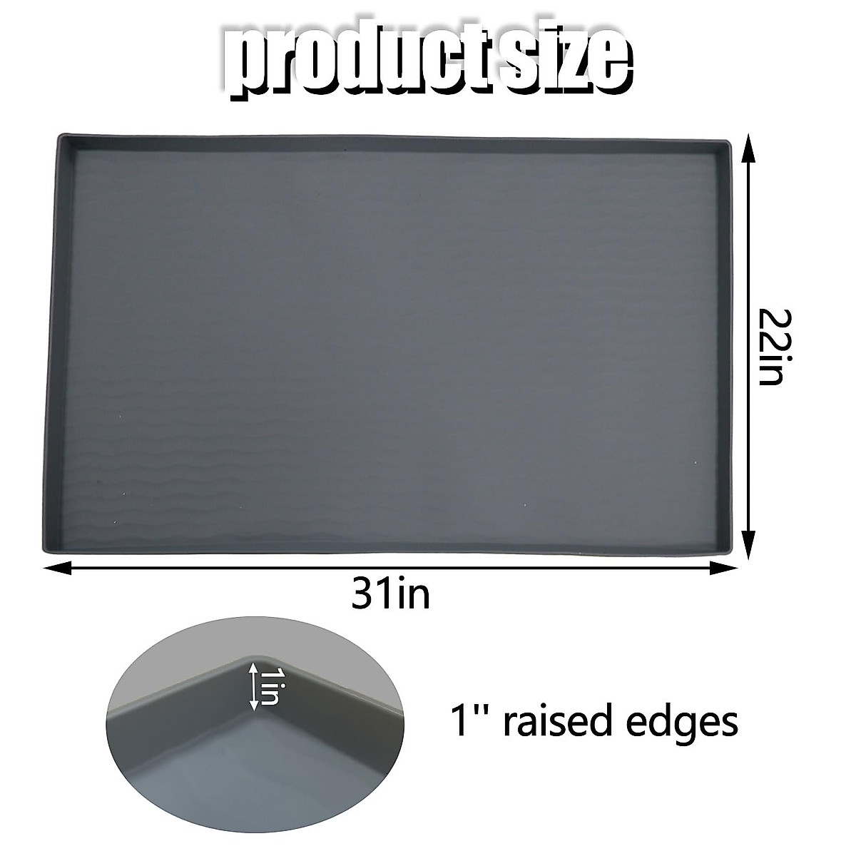 AUMAYCO Under Sink Mat for Kitchen Cabinet Silicone Waterproof 31'' x 22'', Under Sink Tray for Drips, Leaks, Spills, Unique Design Cabinet Protector Mats for Kitchen & Bathroom, Dark Grey