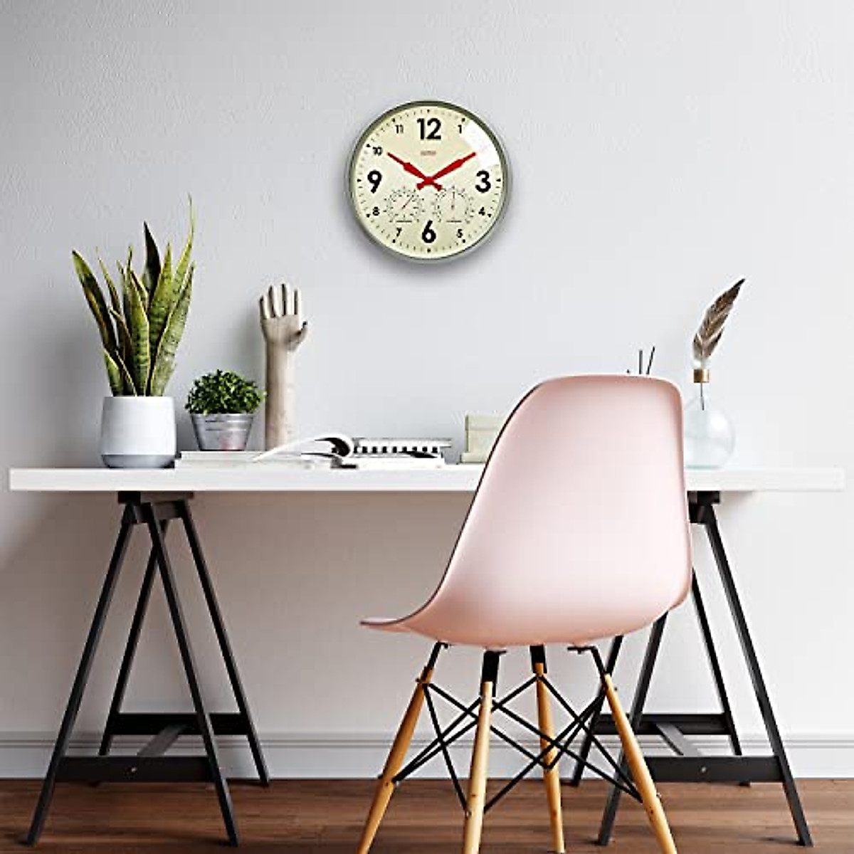 Cloudnola Indoor Outdoor Waterproof Metal Wall Clock with Thermometer and Hygrometer, Zinc Gray, 12 inch Silent Non-Ticking Battery Operated Quality Quartz Round Clock for Patio and Home Decor