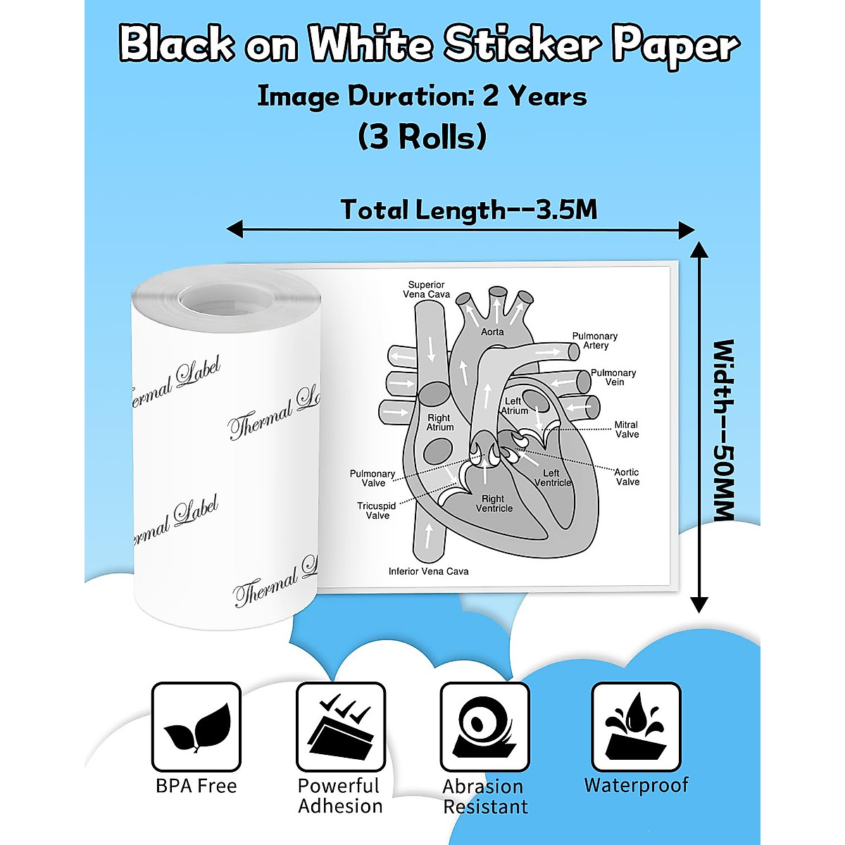 Phomemo Non Adhesive Paper Printer Thermal Paper White for M02 M02S M02 Pro, Black Print on White, 2.08 Inch x 26.2 Feet (53mm x 8m) for Black and White Photos, Planner, Note, Scrapbooking