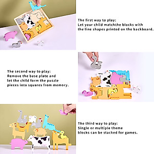 Childgoo 2 in 1 Wooden Farm Animal Sorting & Stacking Toys Wooden Blocks and Puzzles for Kids Ages 3-5 Montessori Gifts for Toddlers Boys & Girls Ages 3 4 5 6 Years Old (Farm Animal)