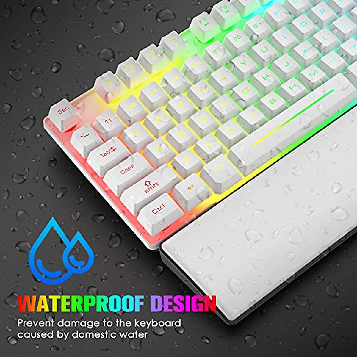 Rechargeable Wireless Keyboard and Mouse Combo with Wrist Rest Rainbow Backlight Mechanical Feel Gaming Keyboard RGB Crack Gamer Mouse Large Mice Pad for Windows PC and Desktop