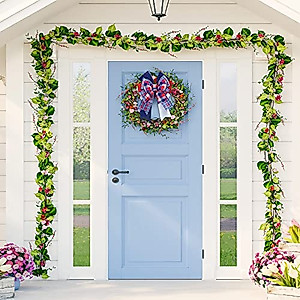 Whaline 8 Roll Independence Day Wired Edge Ribbon Patriotic Star Stripe USA Flag Burlap Ribbon 26 Yard Red Blue White Fabric Ribbon for 4th of July DIY Gift Wrapping Wreath Crafts Decor, 2.5 Inch