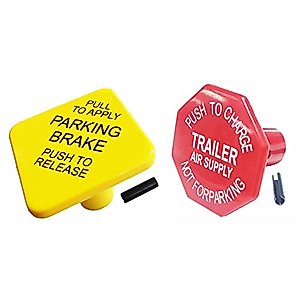 TORQUE Yellow Parking Brake and Red PP-7 Trailer Air Supply Valve Knob with Roll Pin for Dash Brake Control Valve (Replaces Bendix 248433, Bendix 290655) (TR248433 + TR290655)