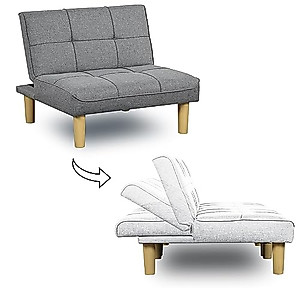 KAIRUITUCH Armless Mini Futon Couch, Adjustable Backrest Small Couches Sofa, Convertible Corner Couches for Small Spaces Living Room Apartment Home Office Studio Dorm, Grey, 306LG1