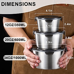 Baalaka Food Storage Containers, Airtight Food Storage Containers with Lids, Deli Containers with Lids, Soup Containers with Lids Stainless Steel Set of 3