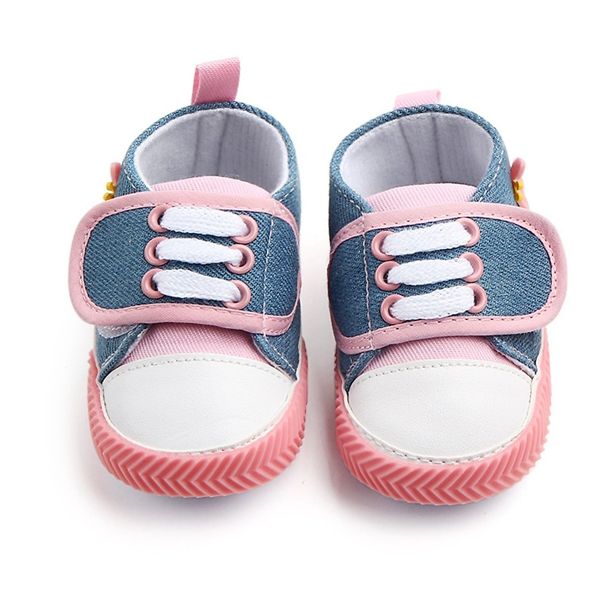 OAISNIT Baby Canvas Shoes - Infant Boys Girls Crib Shoes Toddler Denim Sneakers First Walkers for 0-18 Months (4.6 inches (6-12 Months), Pink)