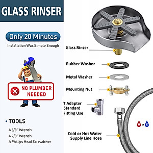 PYLCOSMART Metal Kitchen Sink Glass Rinser,Faucet Glass Rinser for Kitchen Sinks,Bottle Washer,Kitchen Sink Attachment Accessories,Stainless Steel - Brushed Nickel