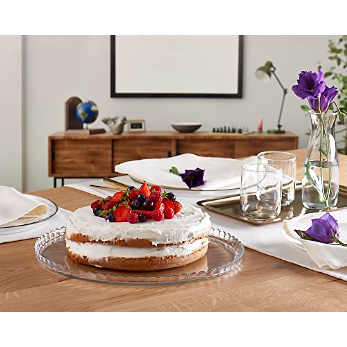 Pasabahce Premium Clear Glass Servicing Tray, Uniqe Desing Cake Stands, Server Plate, Great For Cup Cakes, Cookies, Snacks, and Fruits, Perfect for Parties, Gifts, Housewarming, Weddings, Anniversary