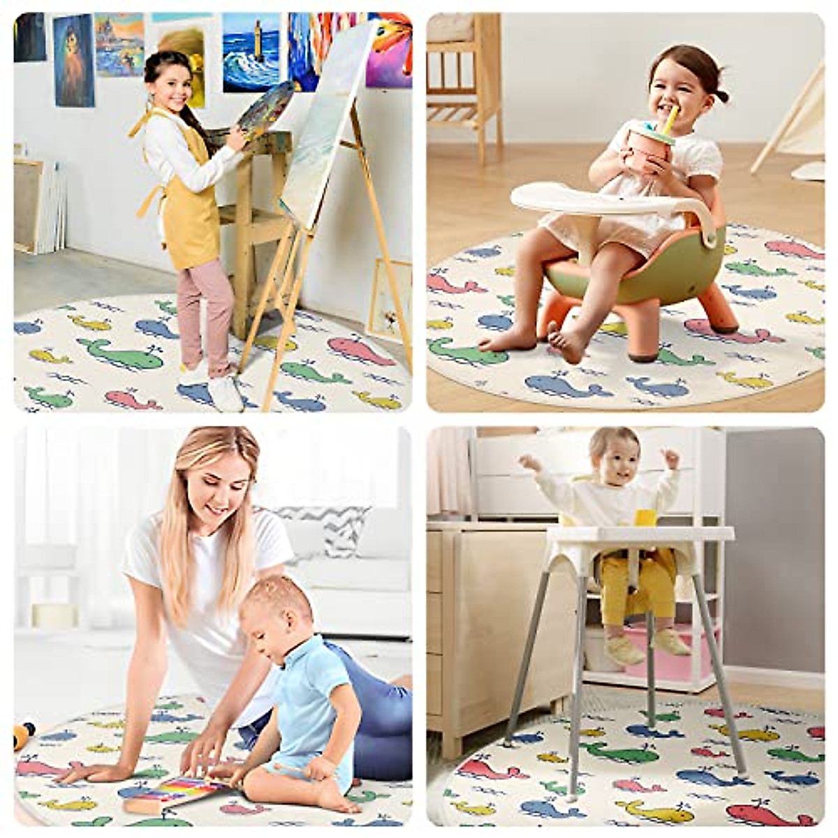 Splat Mat for Under High Chair 43.3″, Waterproof Anti Slip with No Layering Design Splash Mat for Art/Crafts/Playtime on Floor or Table, Reusable Eating Mess Mat Spill Mat Floor Protector