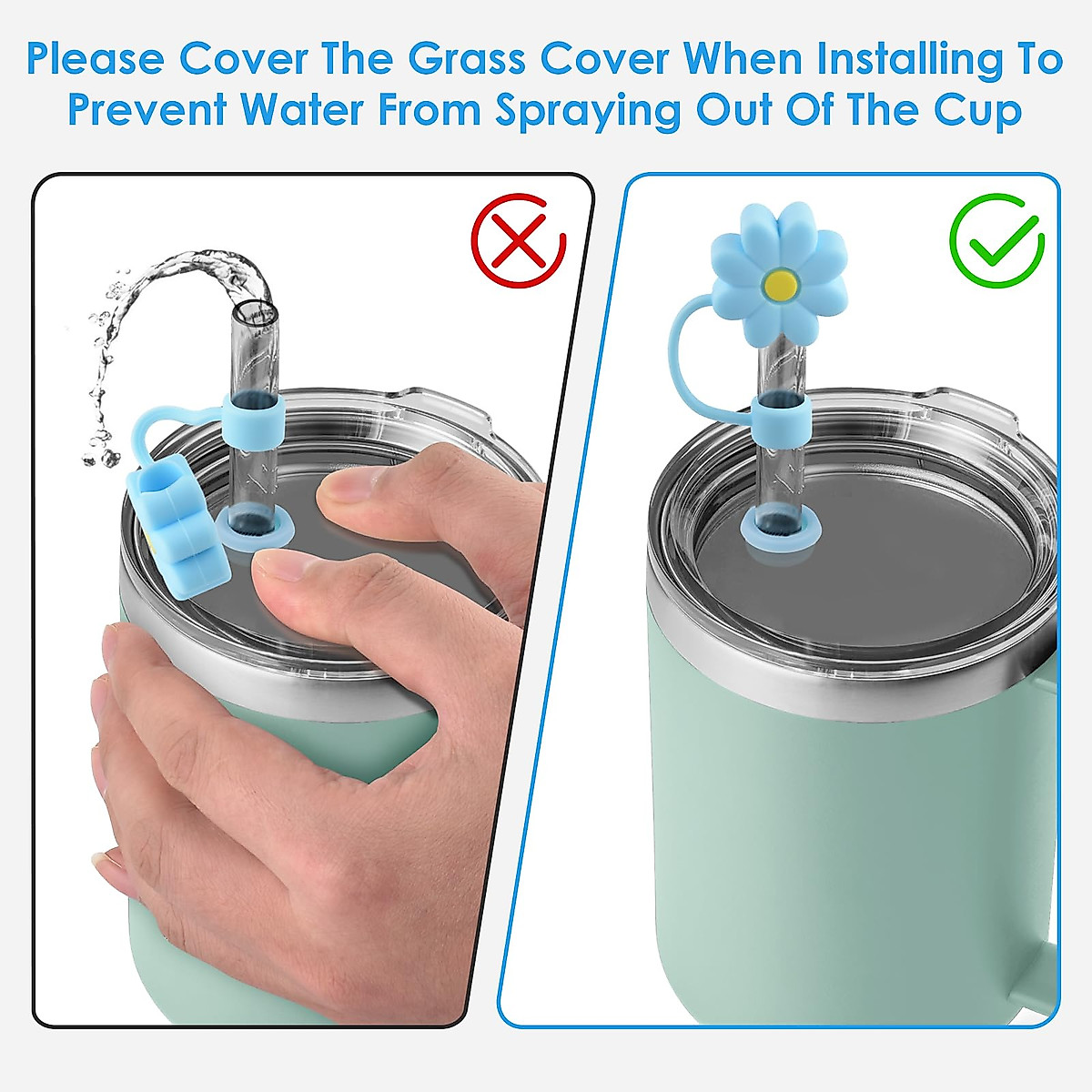 ERKOON Silicone Spill Stopper Set Compatible with YETI Straw Cup 16oz/20oz/24oz/25oz/26oz/35oz, flower yeti straw topper, Straw Protectors, Including 4 Straw Cover Topper Cap, 4 Leak Proof Stopper